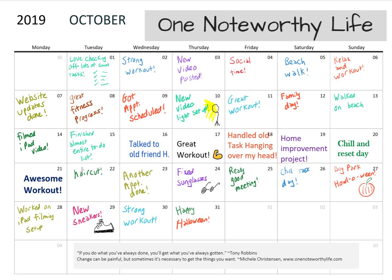 October 2019 Completed Calendar – One Noteworthy Life
